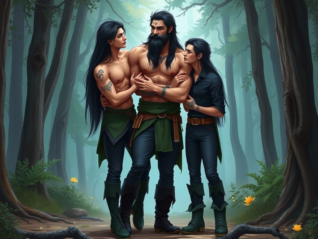 Strong Witch Father Embraces His Twin Sons in a Ma... - AI Art