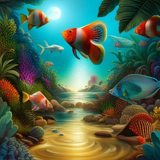 surreal collage of tropical fish - AI Generated Artwork - NightCafe Creator