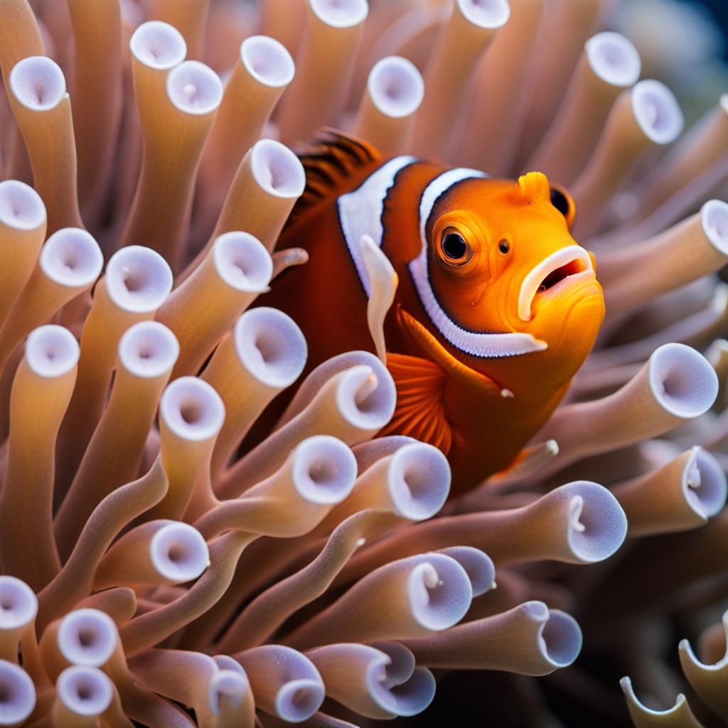 Clownfish hiding in a sea anemone. Professional high quality resolution ...