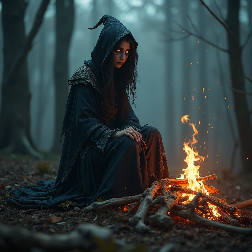 Ethereal Underworld Witch in Haunting 3D Cinematic... - AI Art