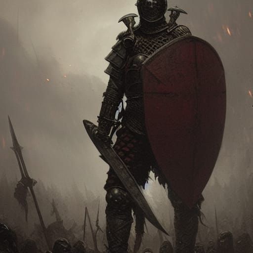 Nordic Knight. Dark plate armour. Fighting undead soldiers. - AI ...