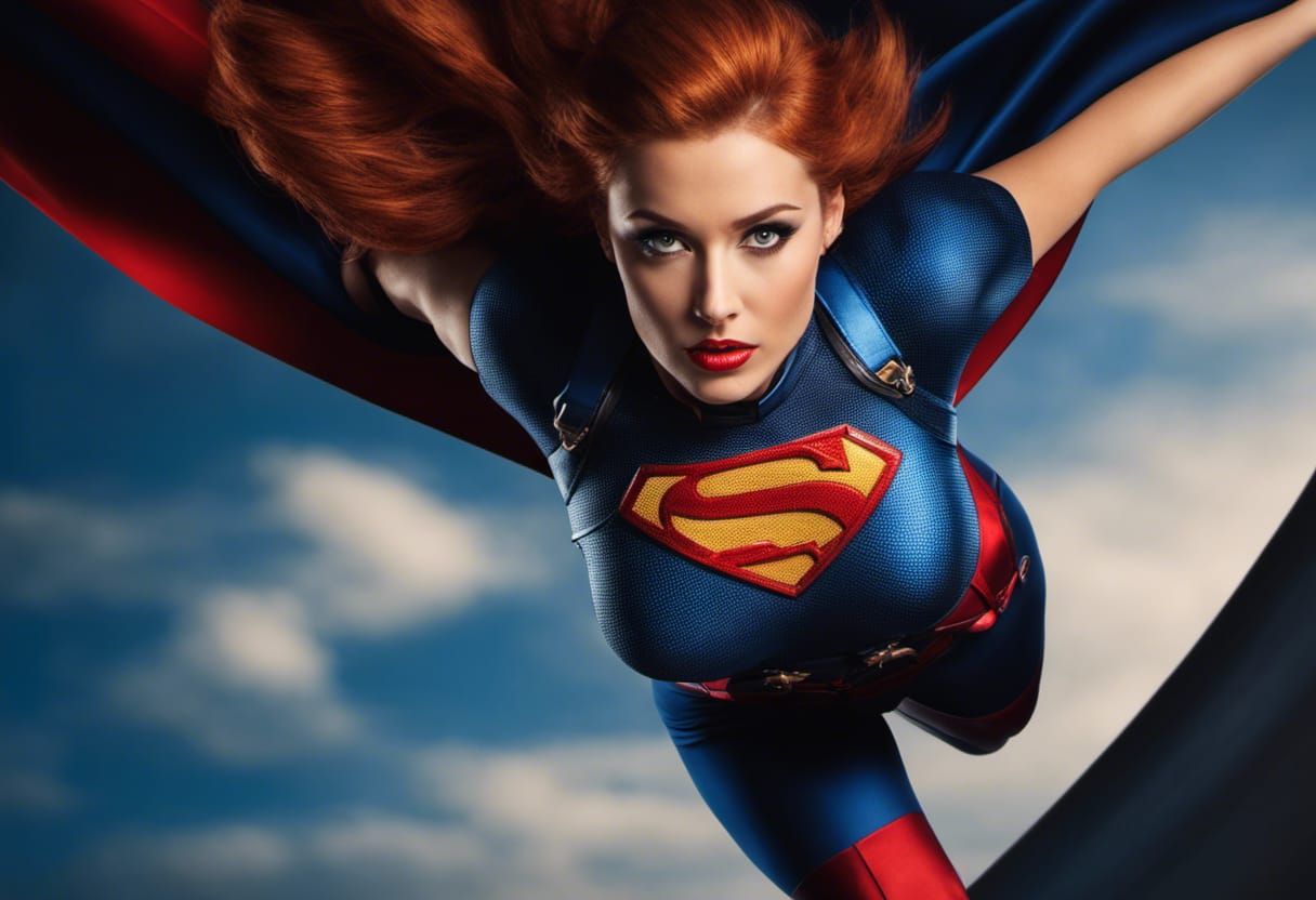 redhead pin-up, superhero costume, flying - AI Generated Artwork ...