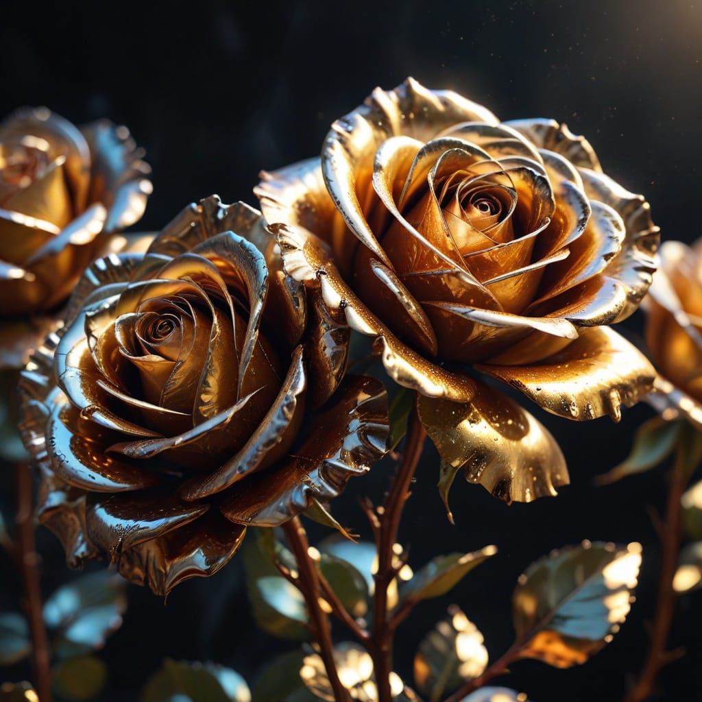 Metallic Roses - Chrome Roses Bloom in Surrealist Oil Painti...