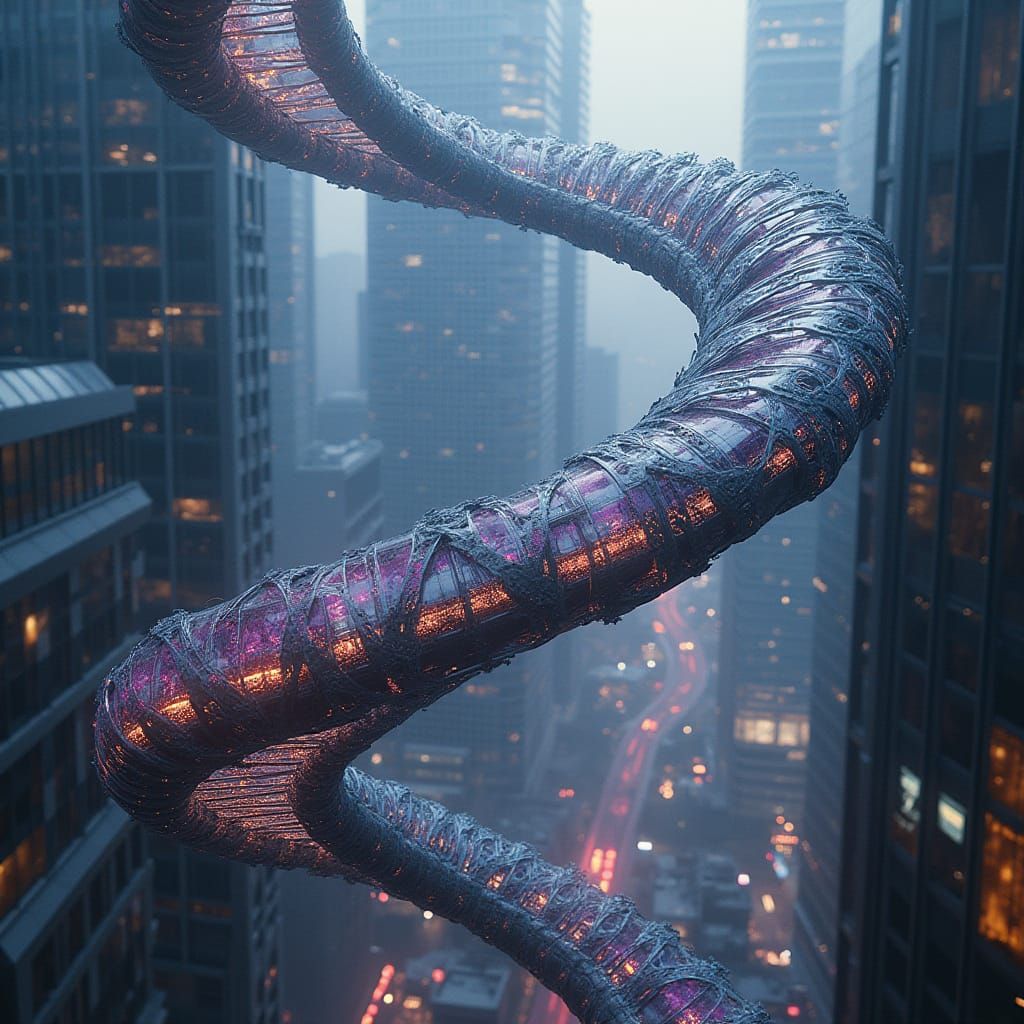 futuristic DNA-bridge - Ethereal DNA Bridge Soars Amidst Fut...