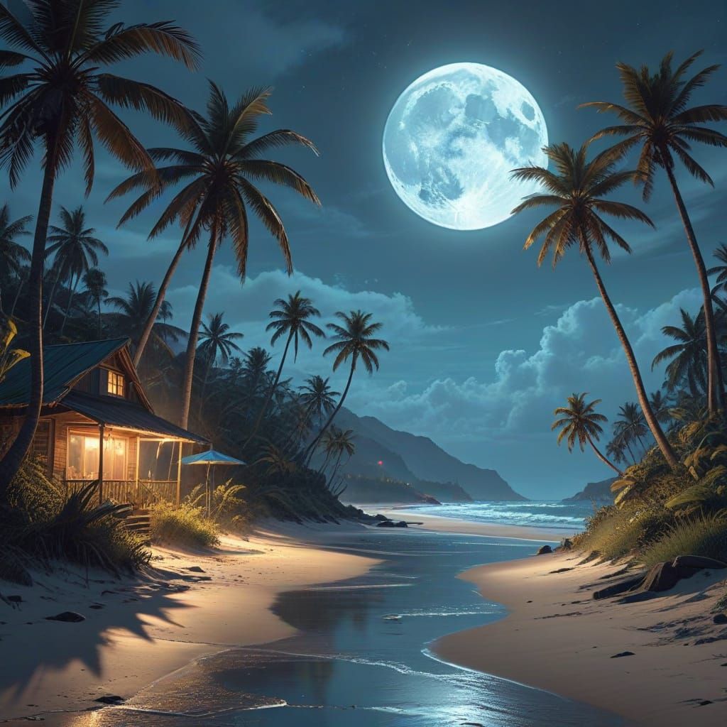 Exquisite Tropical Beachscape at Sunset - AI Art