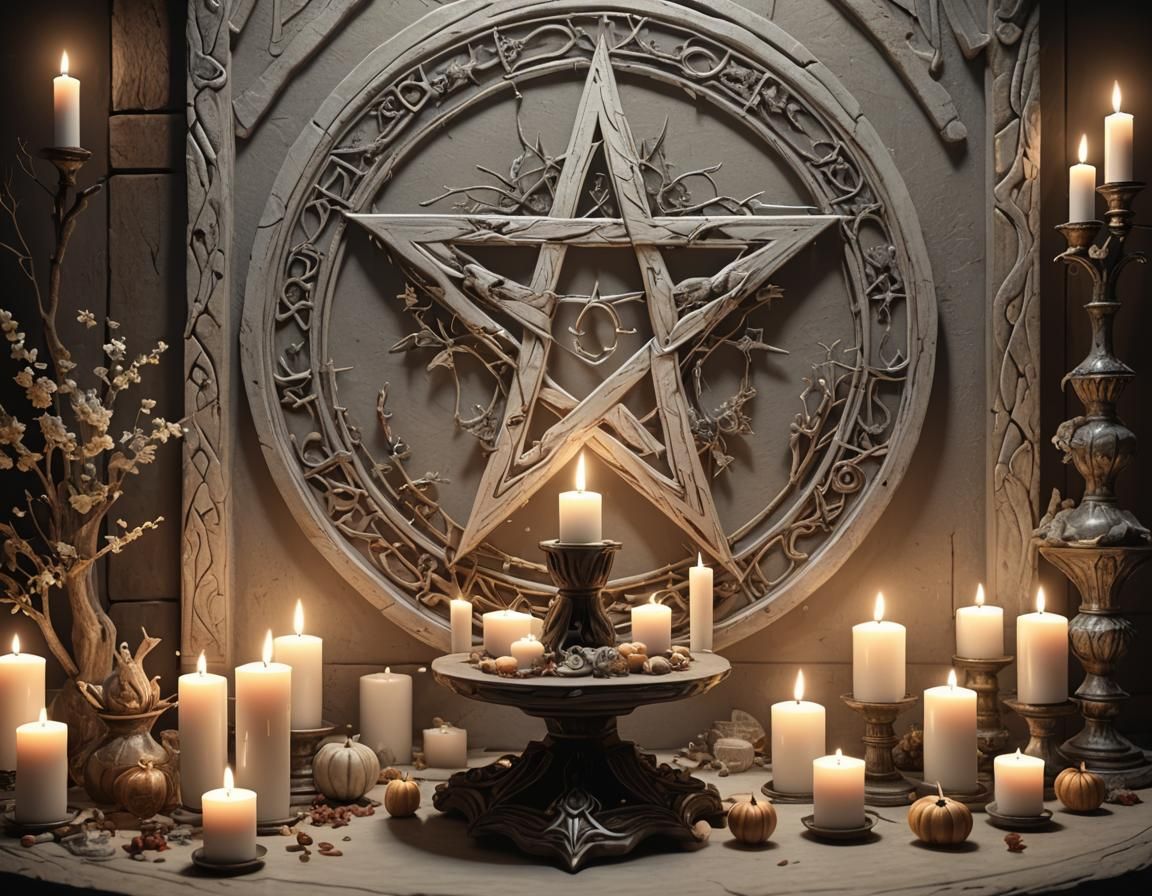 candle-lit scene, altar, pentagram, ritual - AI Generated Artwork ...