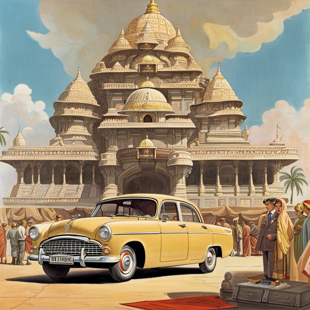 Hindustan Ambassador front of Cashmere Temple - AI Generated Artwork ...