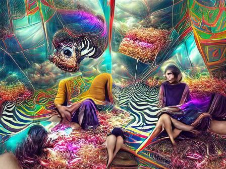 Surreal threads of thoughts weaving themselves in psychedelic space ...