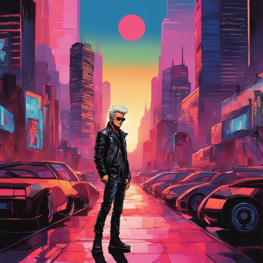 Synthwave Billy Idol - Synthwave Rockstar in Neon-Lit Metrop...
