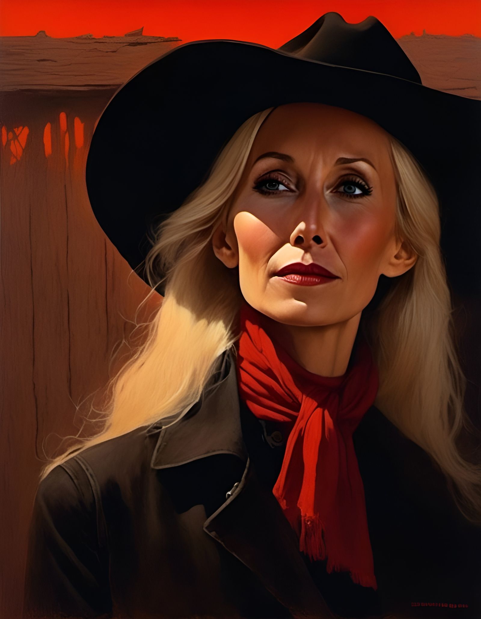 gritty realist James Bama painting, very elderly slender platinum ...