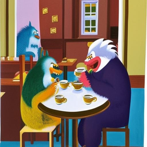 Monsters in a Café 1 - AI Generated Artwork - NightCafe Creator
