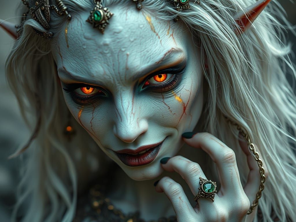 Decaying Elven Sorceress with Golden Rot Veins - AI Art