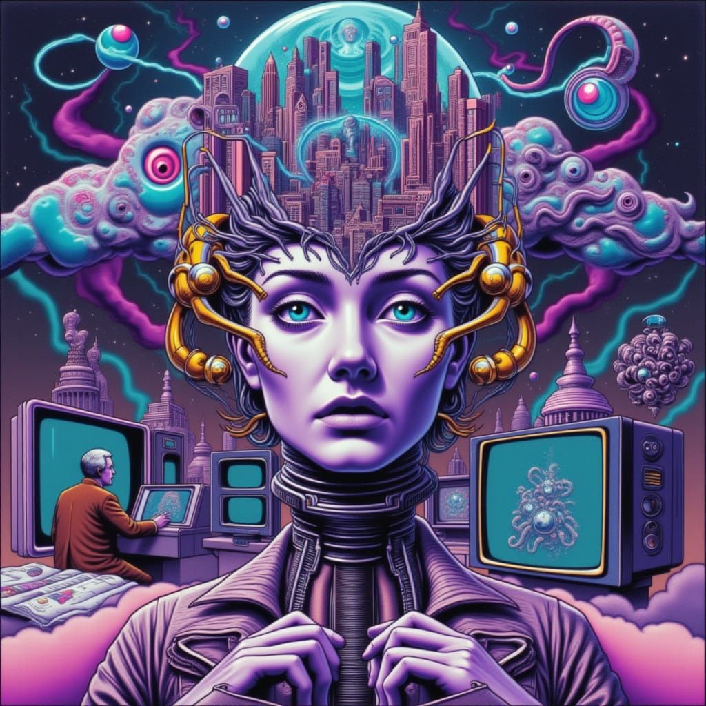 Retro-Futuristic Memories Unravel in a Distressed,... - AI Art