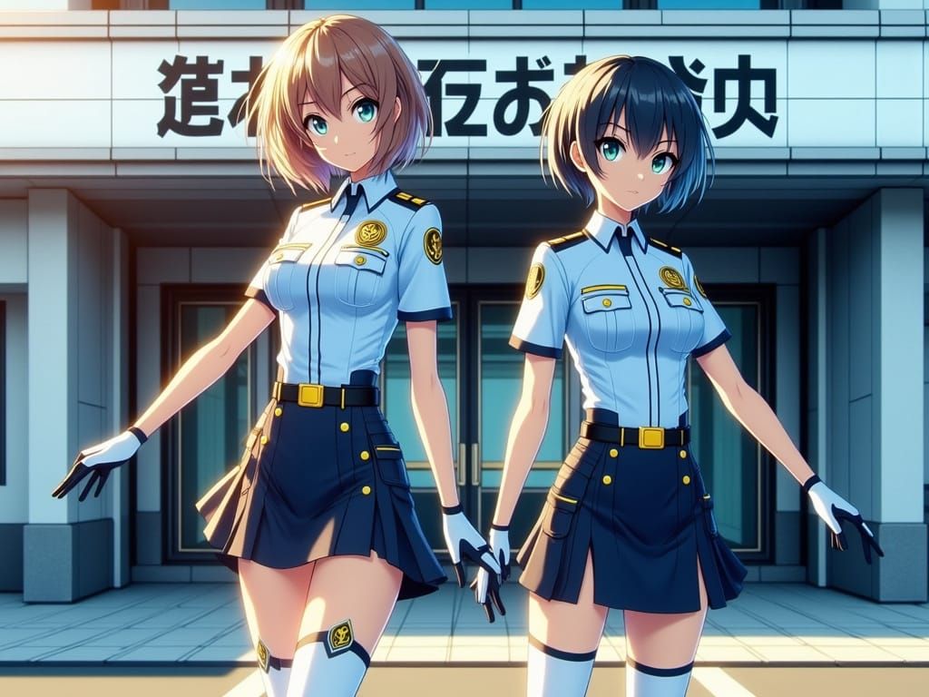 Two Anime style female Japanese Police women. One with medium long ...