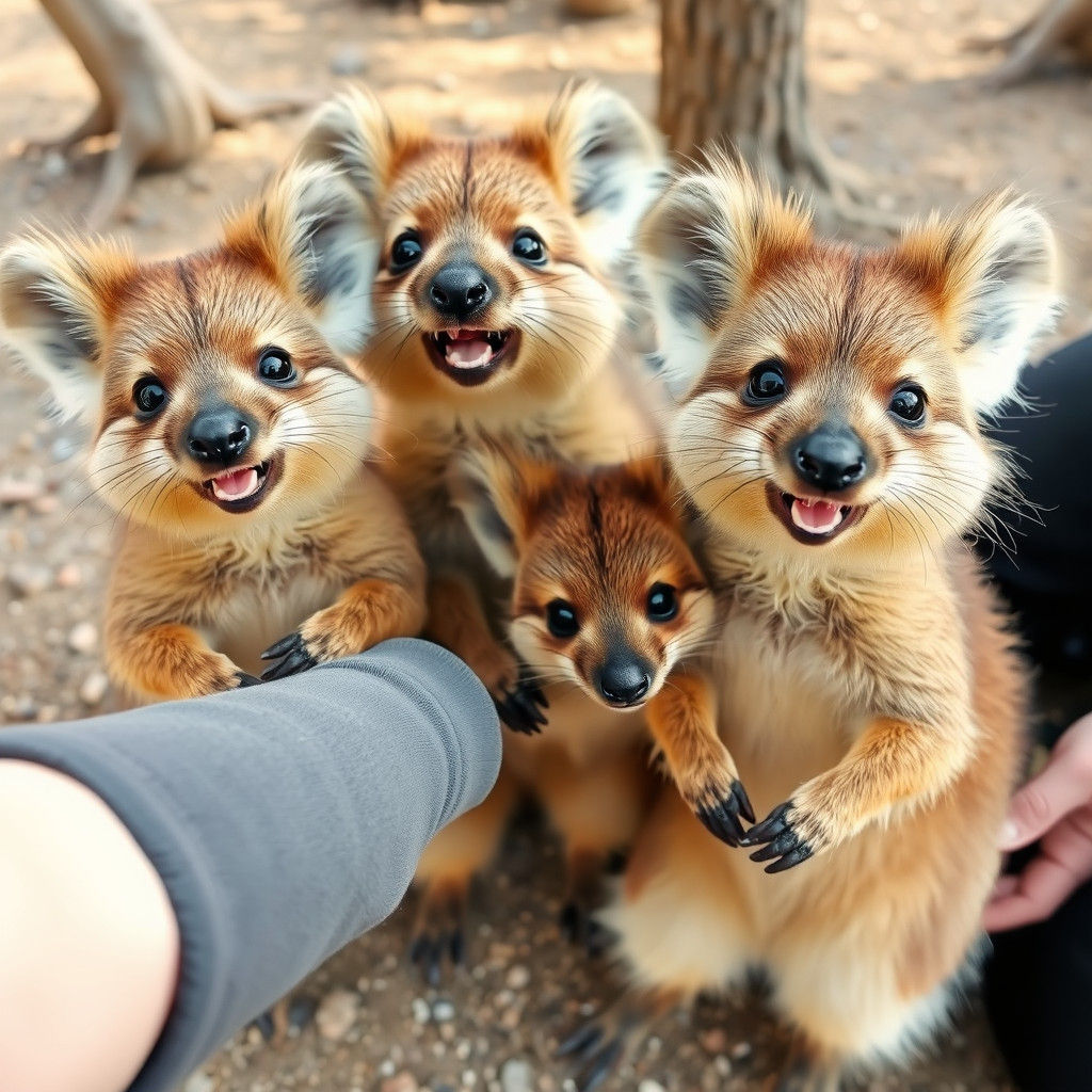 Quokka family - Smiling Quokka Family in a Joyful Moment