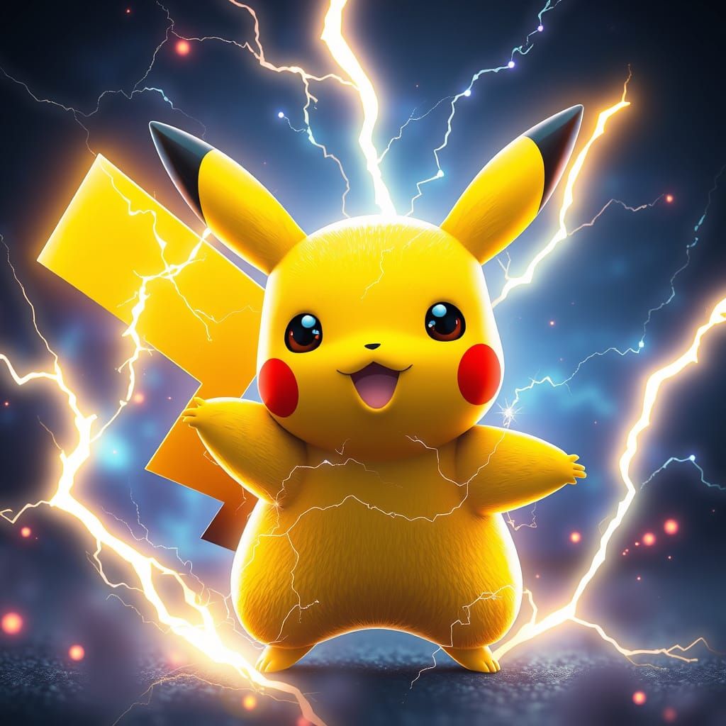 Electric Dreamscape: Vibrant Pikachu in 3D Anime A... - AI Art