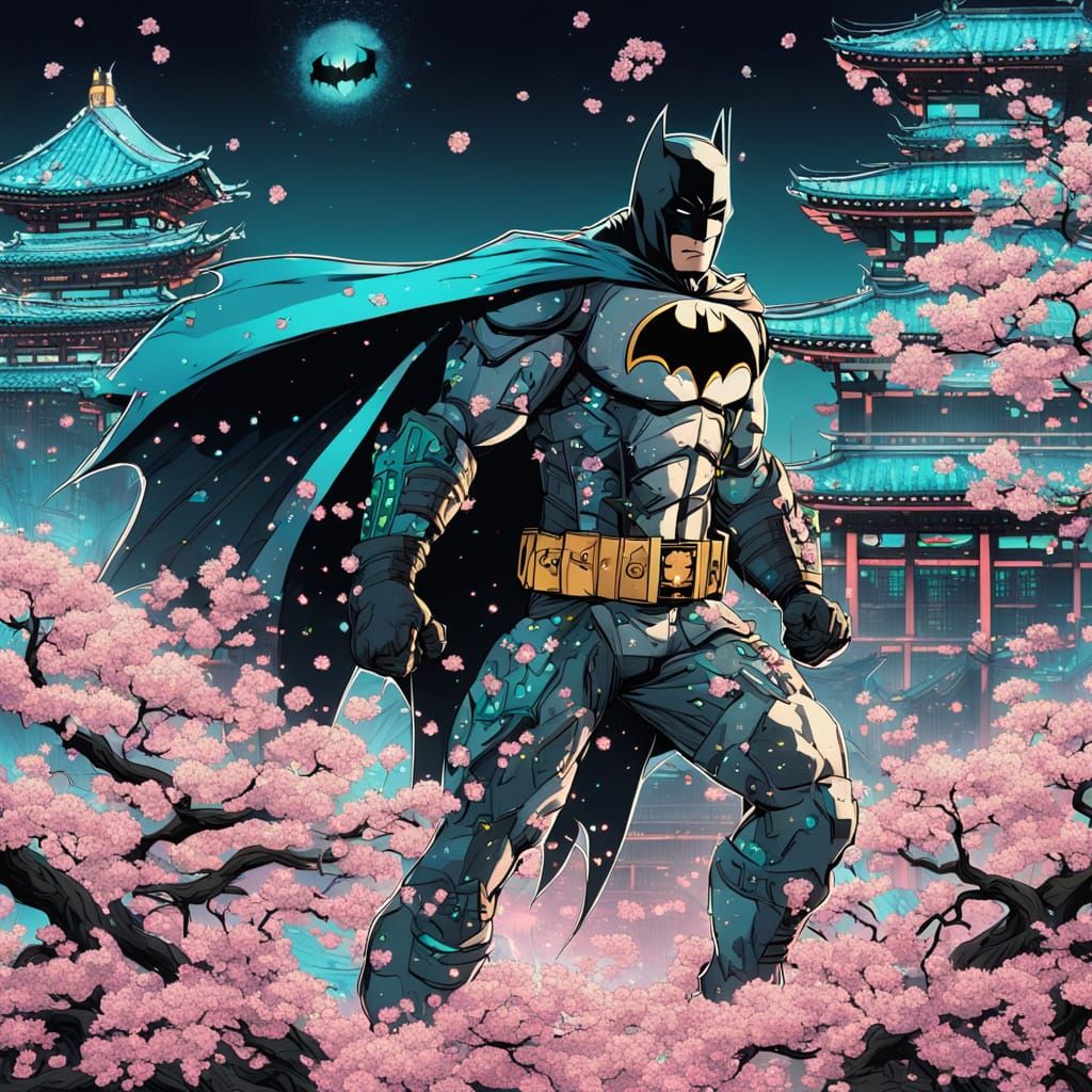 Batman in Cyberpunk-Infused Ancient Japan - AI Art