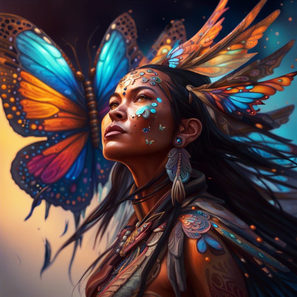 Squaw aux papillons - AI Generated Artwork - NightCafe Creator