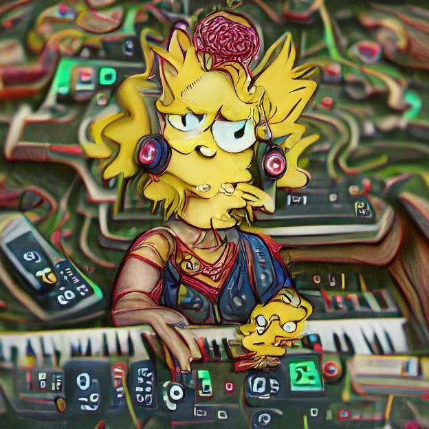 Stoned Lisa Simpson using a MiniMoog, intricately detailed trending on ...