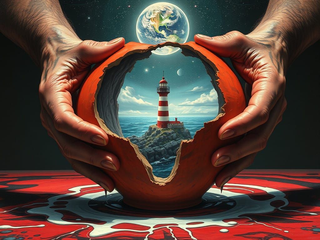 Surreal Clay Vase Reveals a Futuristic Lighthouse ... - AI Art