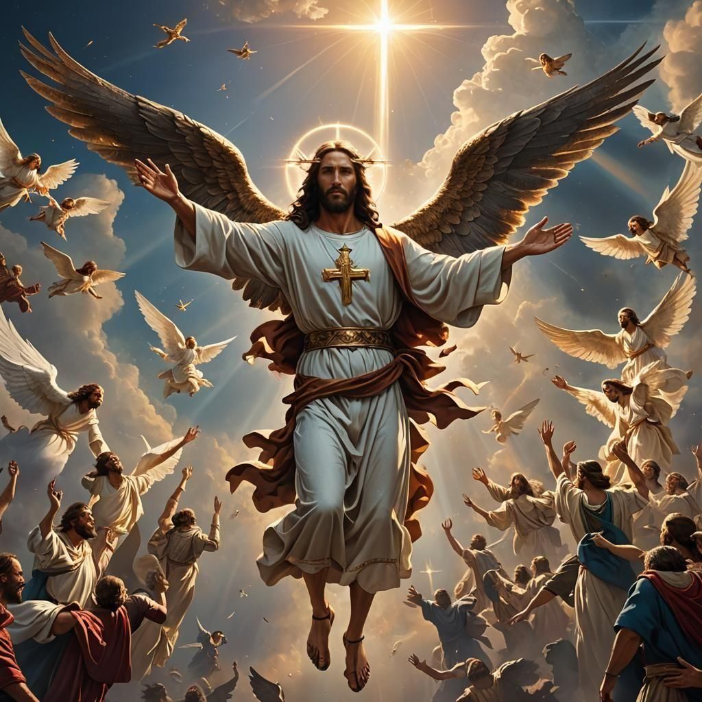 Jesus Christ among angels - AI Generated Artwork - NightCafe Creator