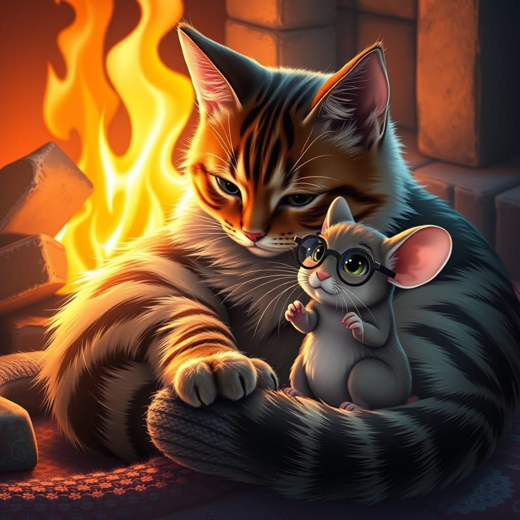 A beautiful fluffy Bengal cat curled up by the fire an adorable cute ...
