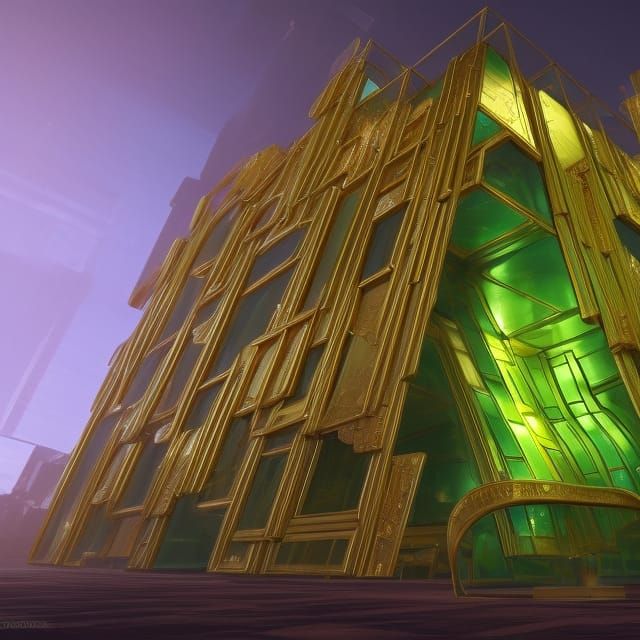 A gold alien palace made from a green glass 8k resolution concept art ...