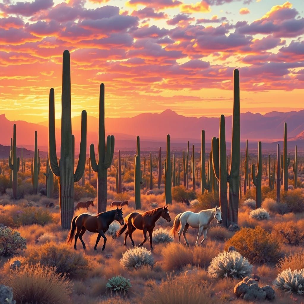 Arizona scene - Ethereal Desert Vistas in Vibrant Sunset Co...