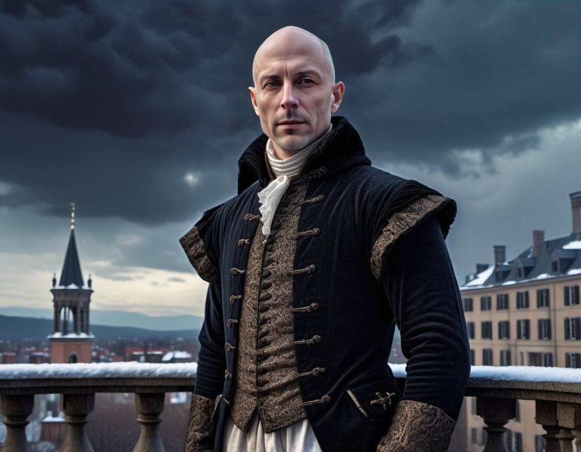 The Stark Wind - Haunted Renaissance Man on Balcony in Snow