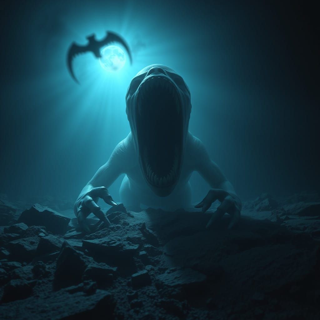 Gargantuan Eldritch Horror Lurks in the Dark Depth... - AI Art