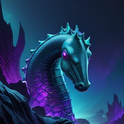 Vibrant Alien Seahorse in Neon Hues - AI Art