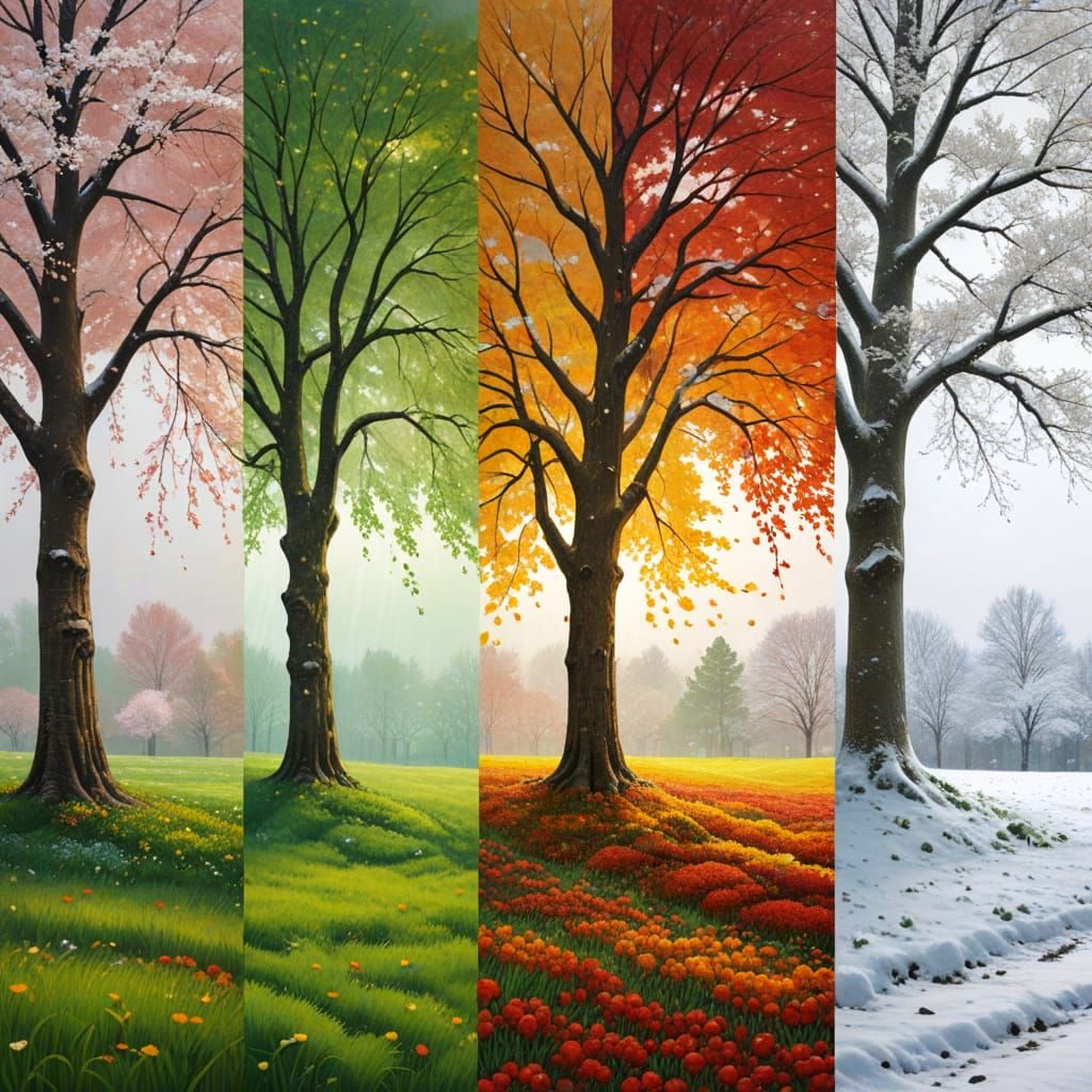 Seasons of a Tree - Four Seasons in Vibrant Continuous Lands...