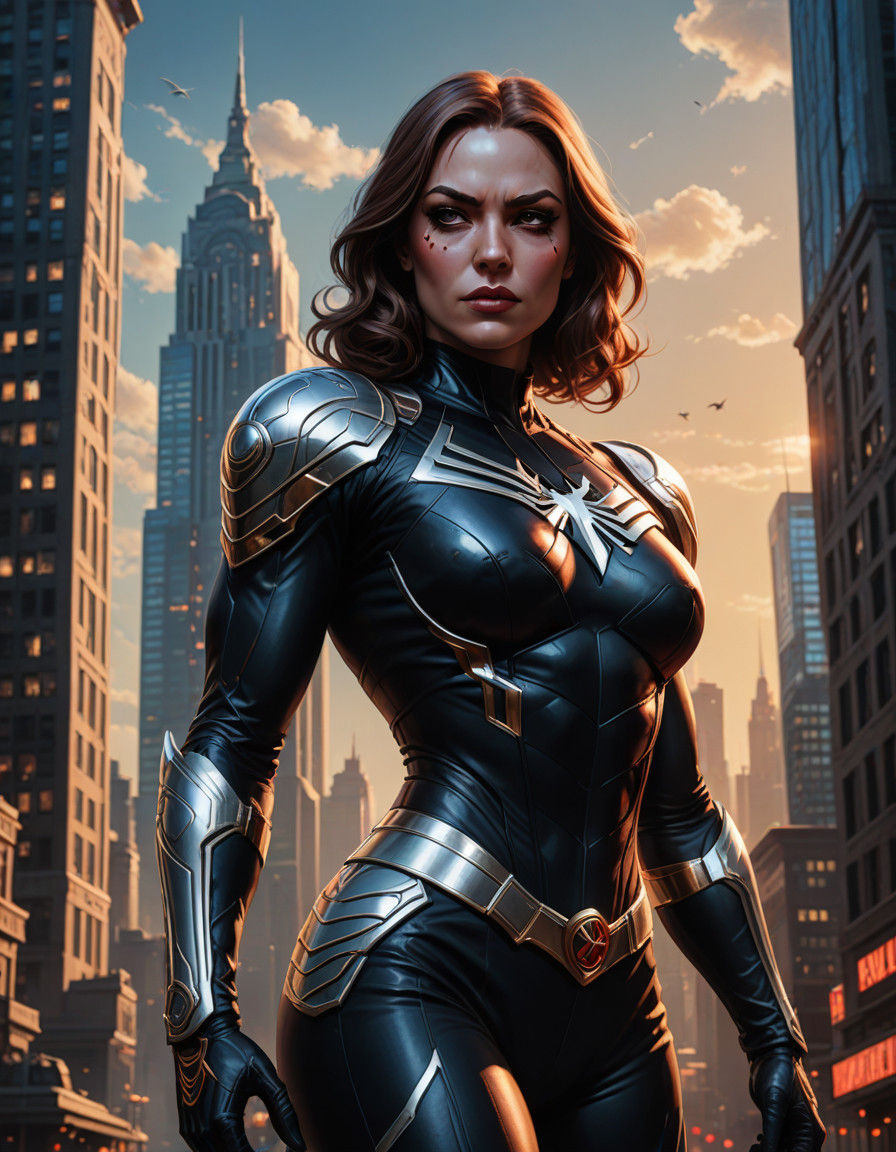 Heroic Spider-Woman Confronts Avengers Tower in Dy... - AI Art