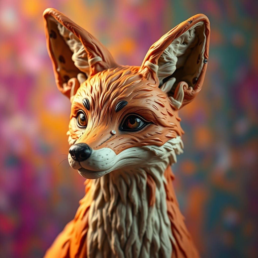 Clay Fox - Surreal Clay Fox Sculpture in Hyperrealistic Styl...
