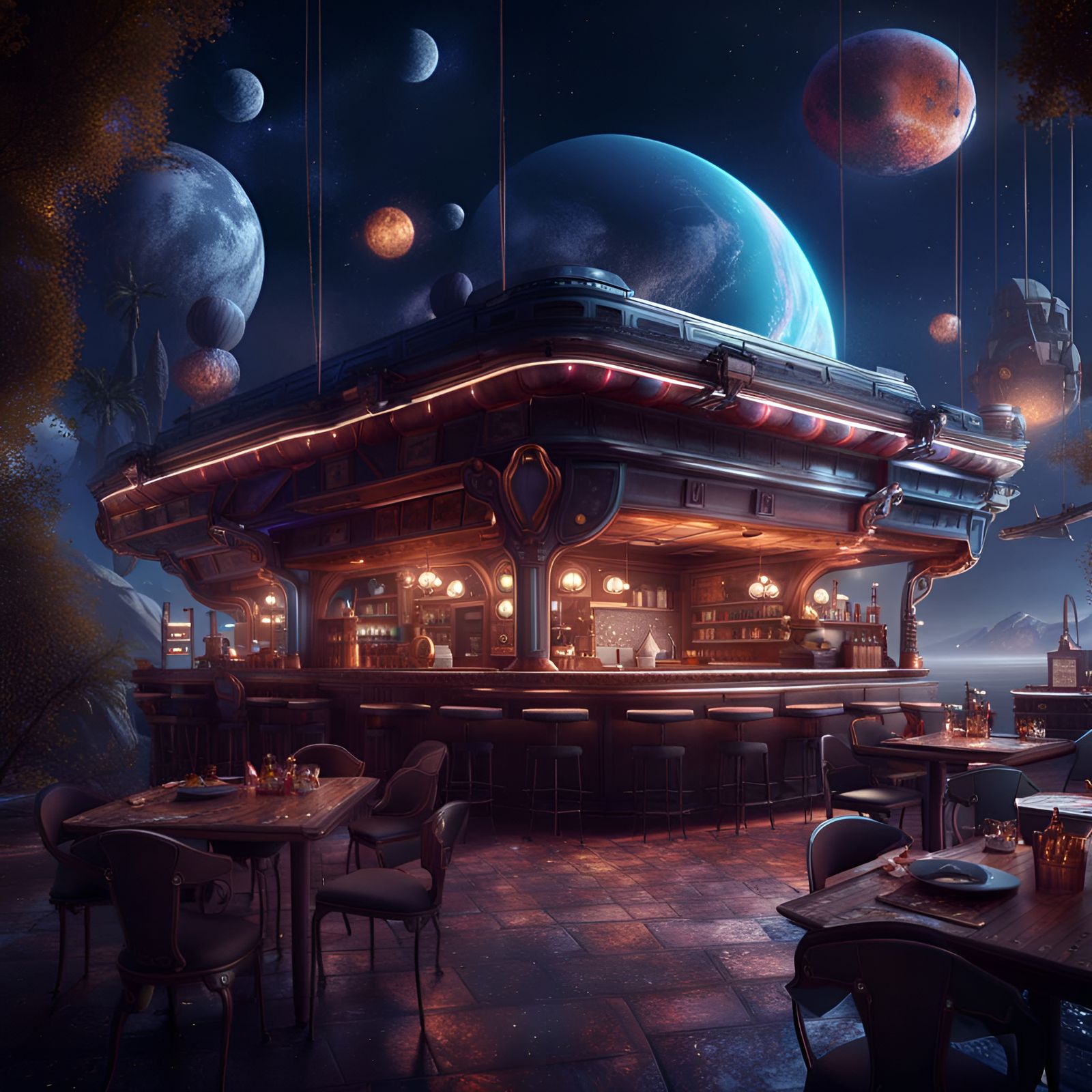 Space night cafe - AI Generated Artwork - NightCafe Creator
