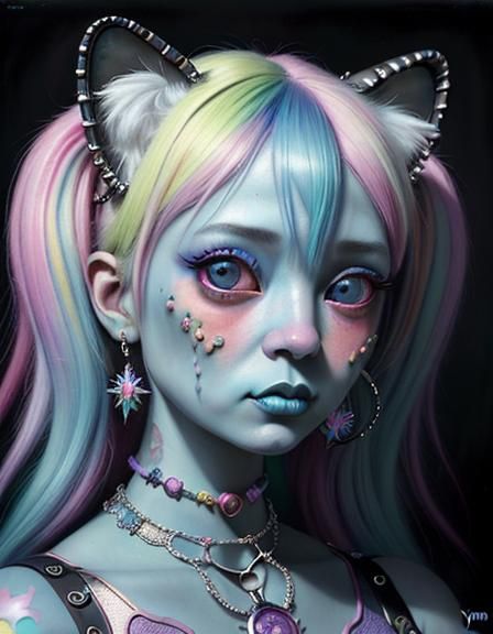 Pastel-rainbow kandikid EDM raver goth portrait - AI Generated Artwork ...