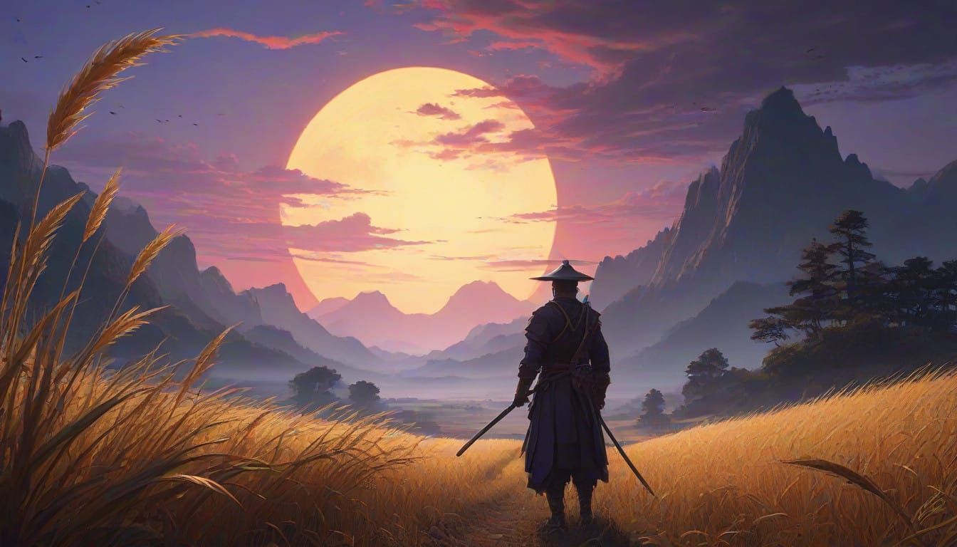 Blind Samurai Surrounded by Ethereal Light in a Wh... - AI Art