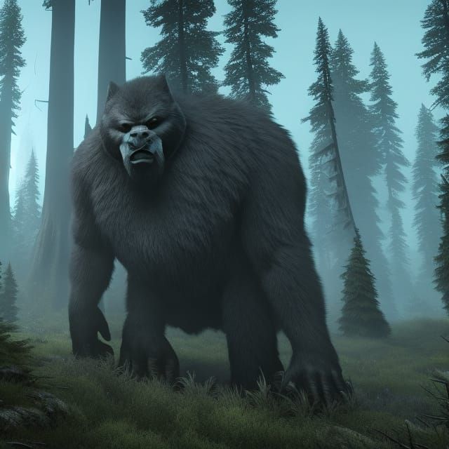 Bigfoot face wolves in forest. a masterpiece, 8k resolution, dark ...