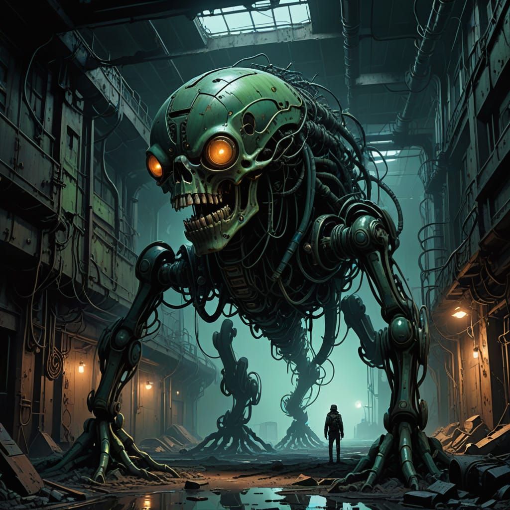 Dark Biomechanical Creature Rises from Industrial ... - AI Art