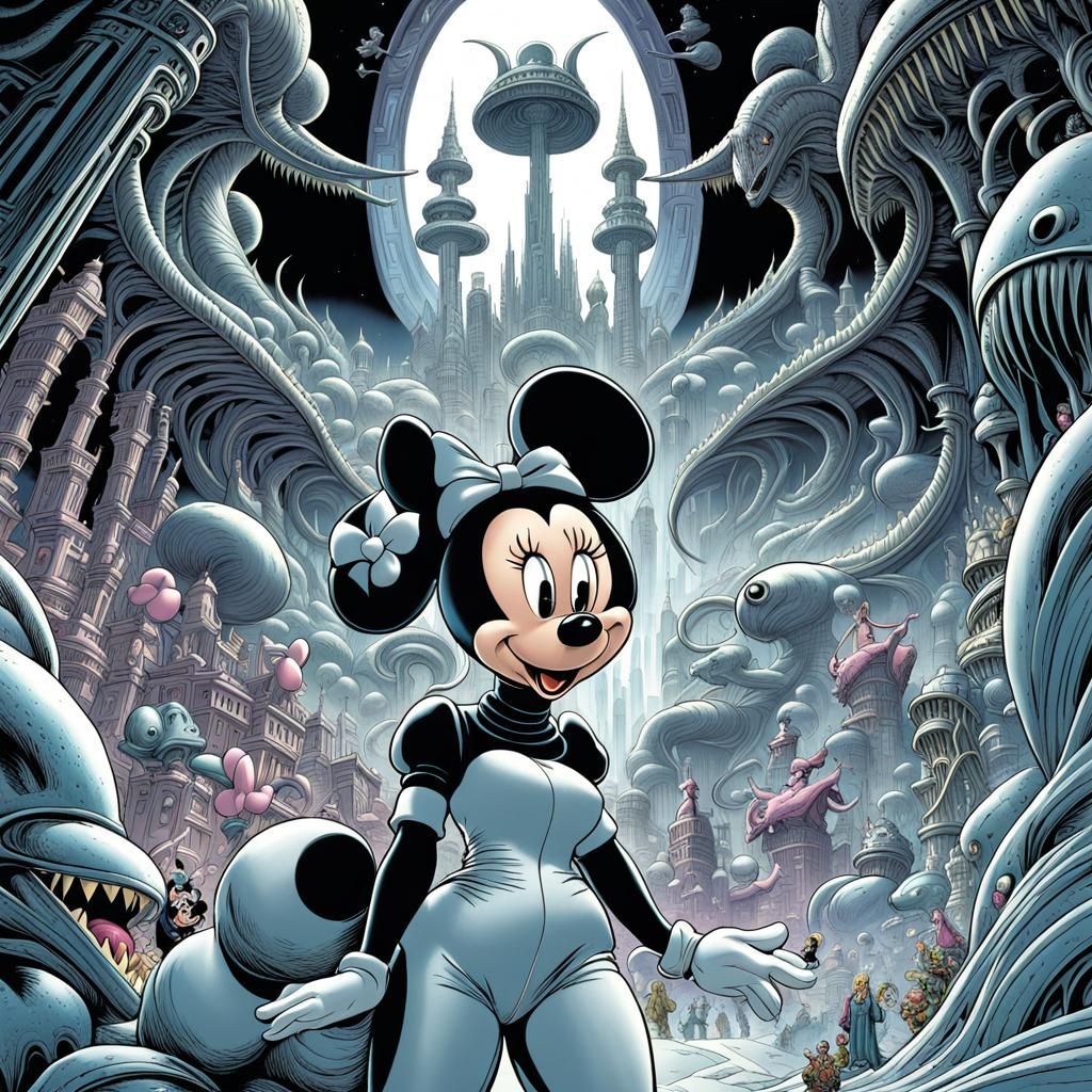 Exploring a black and white world of monsters wearing a cunning Minnie ...