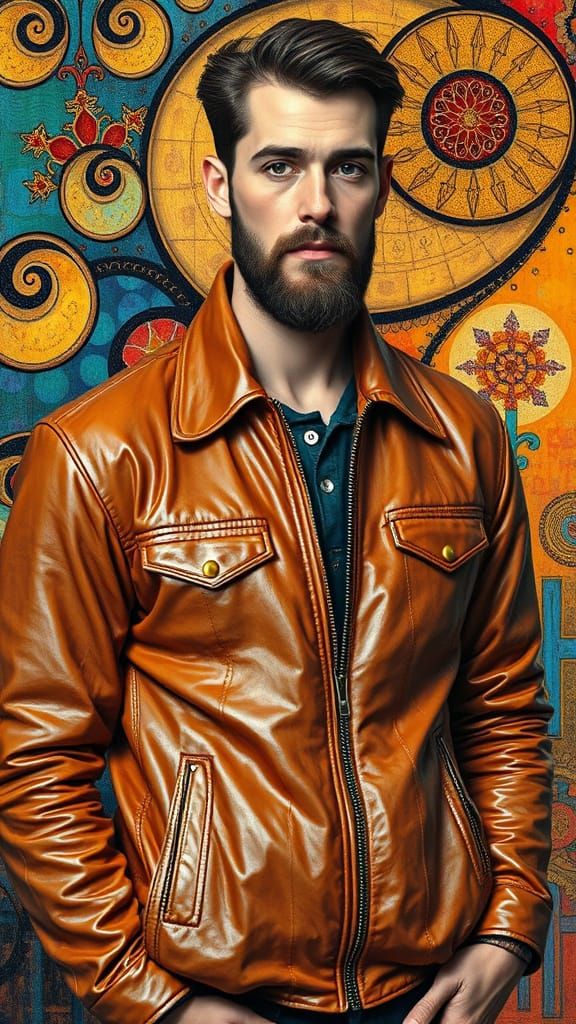 Caramel Leather Jacket Gustav Klimt complementary colors deep color detailed painting graffiti ...