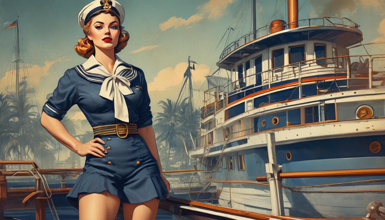 Pin-up sailor girl III - Vintage Sailor Girl in Bold Pop Art...