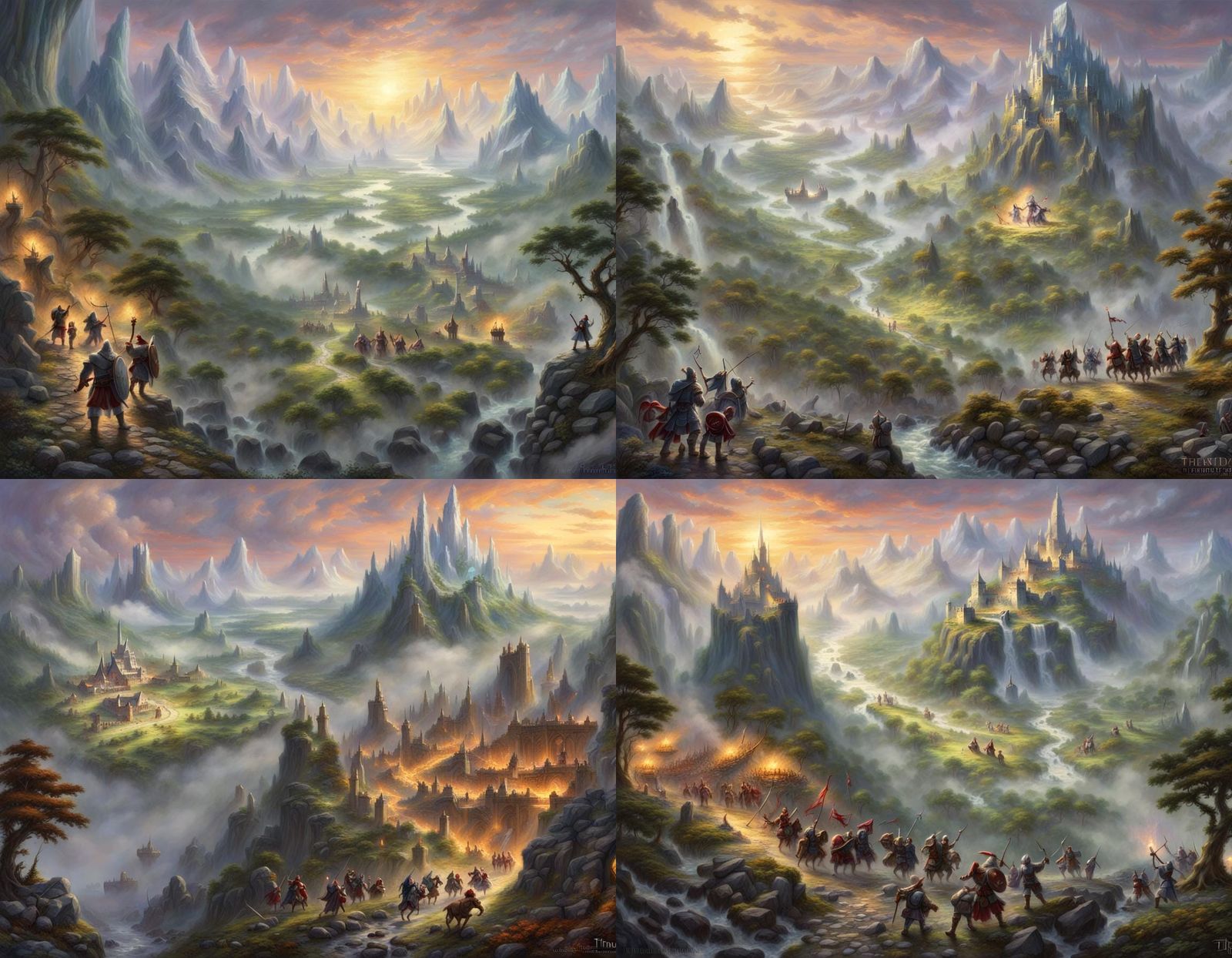 a dungeons and dragons fantasy landscape, a battle of humans, elves ...