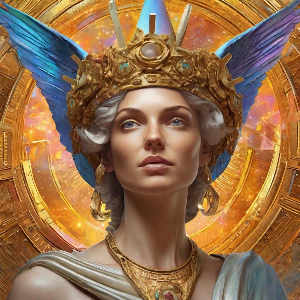 Tyche: Greek goddess of fortune and happiness a winged goddess with a mural crown on top of her ...