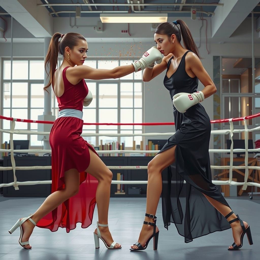 Women in fight - Powerful Female Boxers Clash in Elegant Att...