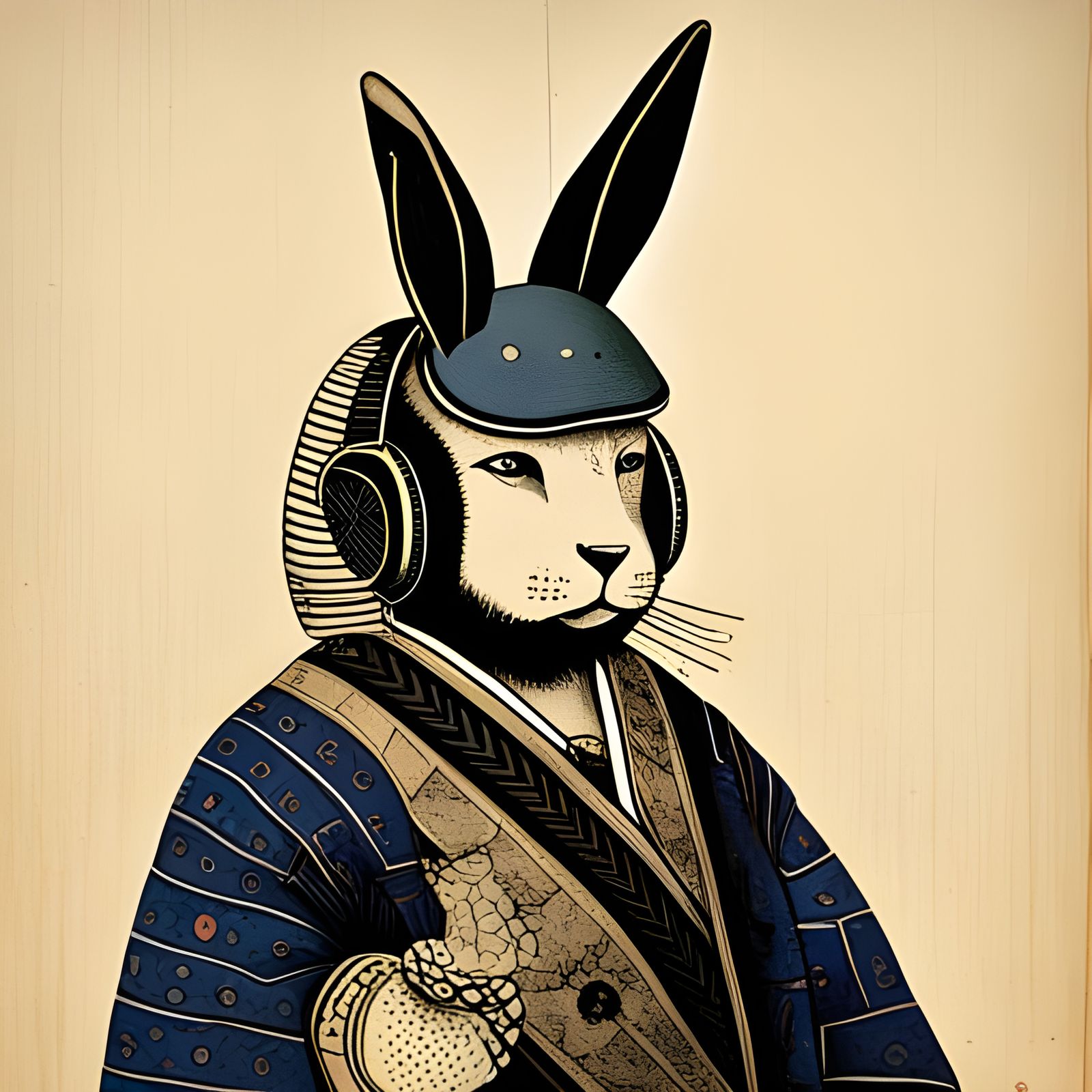 Ancient Japanese Woodblock Painting of a Samurai Bunny Rabbit Warrior ...