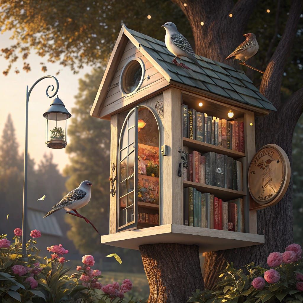 The Little Free Birdhouse Library - Hyperrealistic Birdhouse...