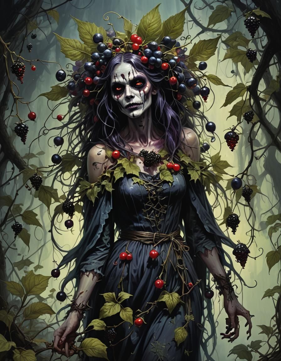 dark horror poison nightshade berries creepy fairy - AI Generated ...