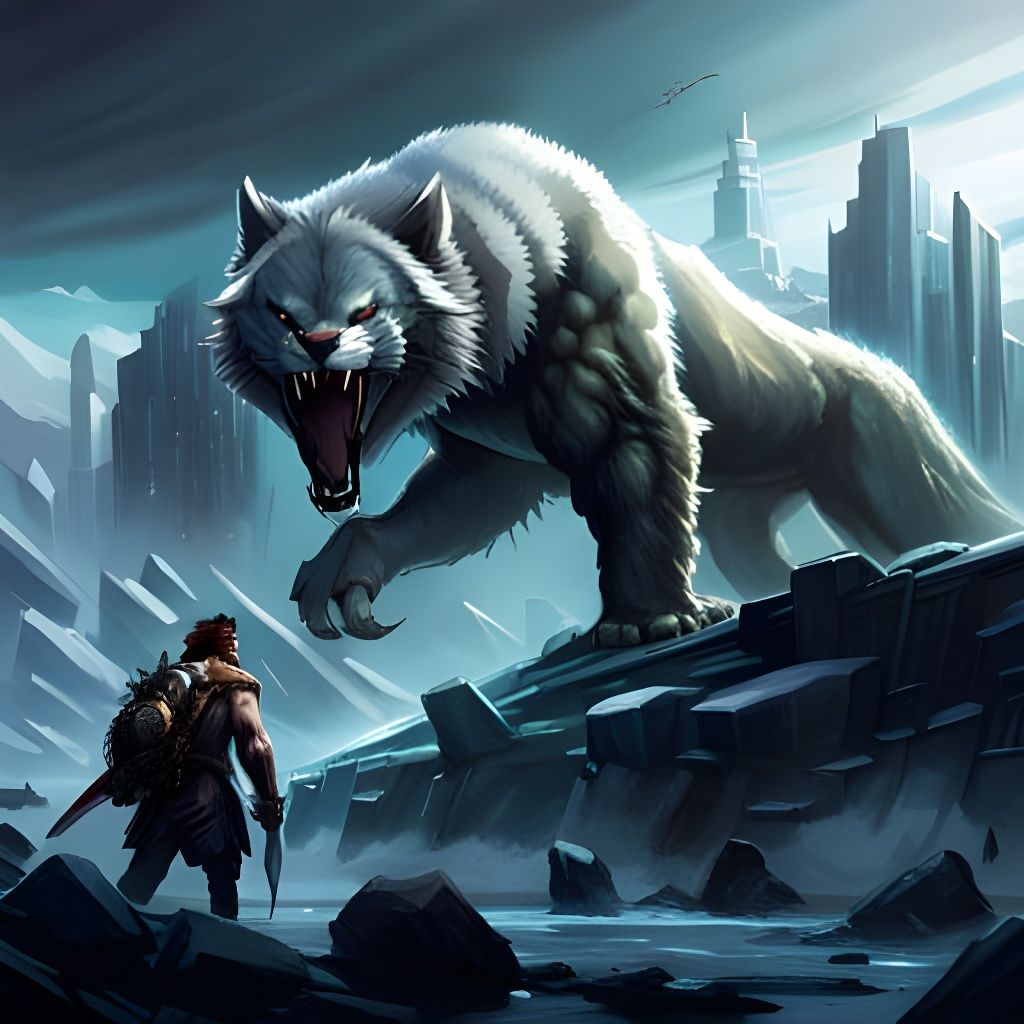 Sabretooth tiger monster, tusks, wolverine, polar bear, huge fangs ...