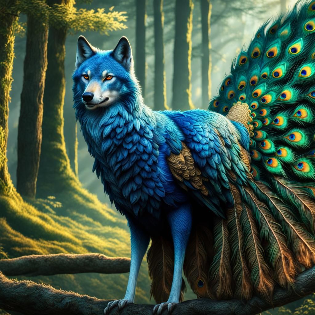 wolf peacock hybrid, fantasy, cinematic, atmospheric, masterpiece ...